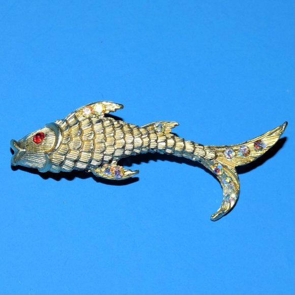 Jewelry | Vintage Fish Brooch Pin Koi Carp Ab Rhinestone Coastal ...